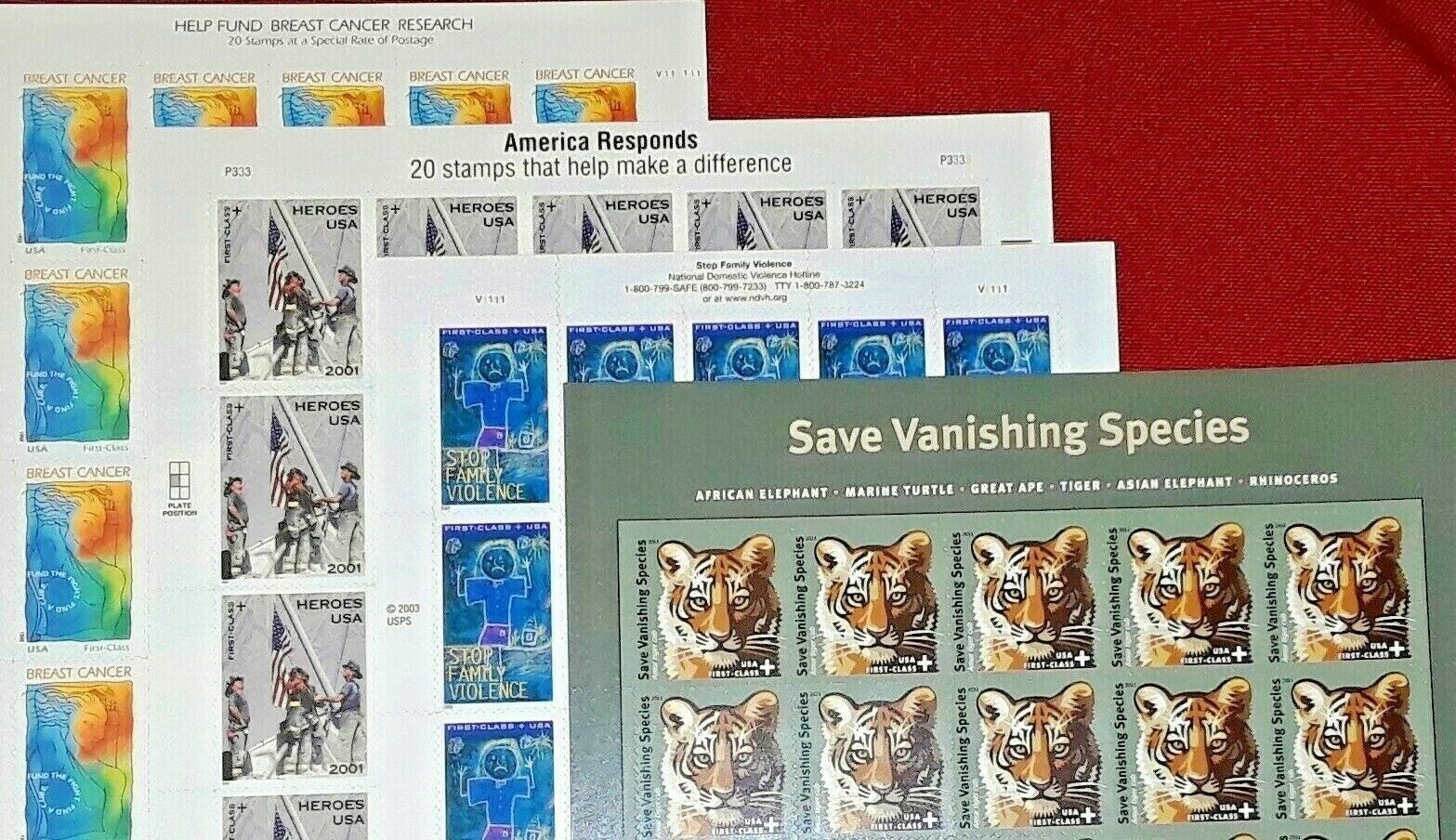 Four US Semi-Postal B1, B2, B3, and B4 full sheets of 20 each USA ...