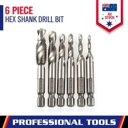 6x HSS Hex Shank Tap Drill Bits Metric Thread Screw Compound Tapping ...