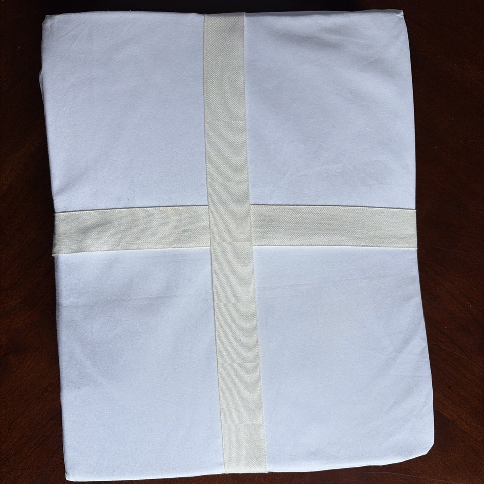 Pottery Barn Morgan 400 TC FULL Sheet Set White RED Trim Organic Cotton ...