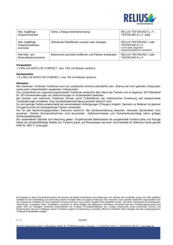 Relius Acrylor Compact weiß - hochfüllende, matte Kompakt-Fassadenfarbe ...