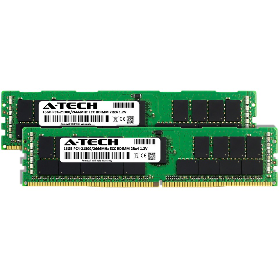 A-Tech 32GB 2x 16GB 2Rx4 PC4-21300R DDR4 2666MHz ECC REG RDIMM Server ...