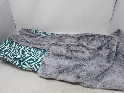 Lovesac Phur Standard Sactional Cover Set Gray Fur & Teal Geometric 1 ...