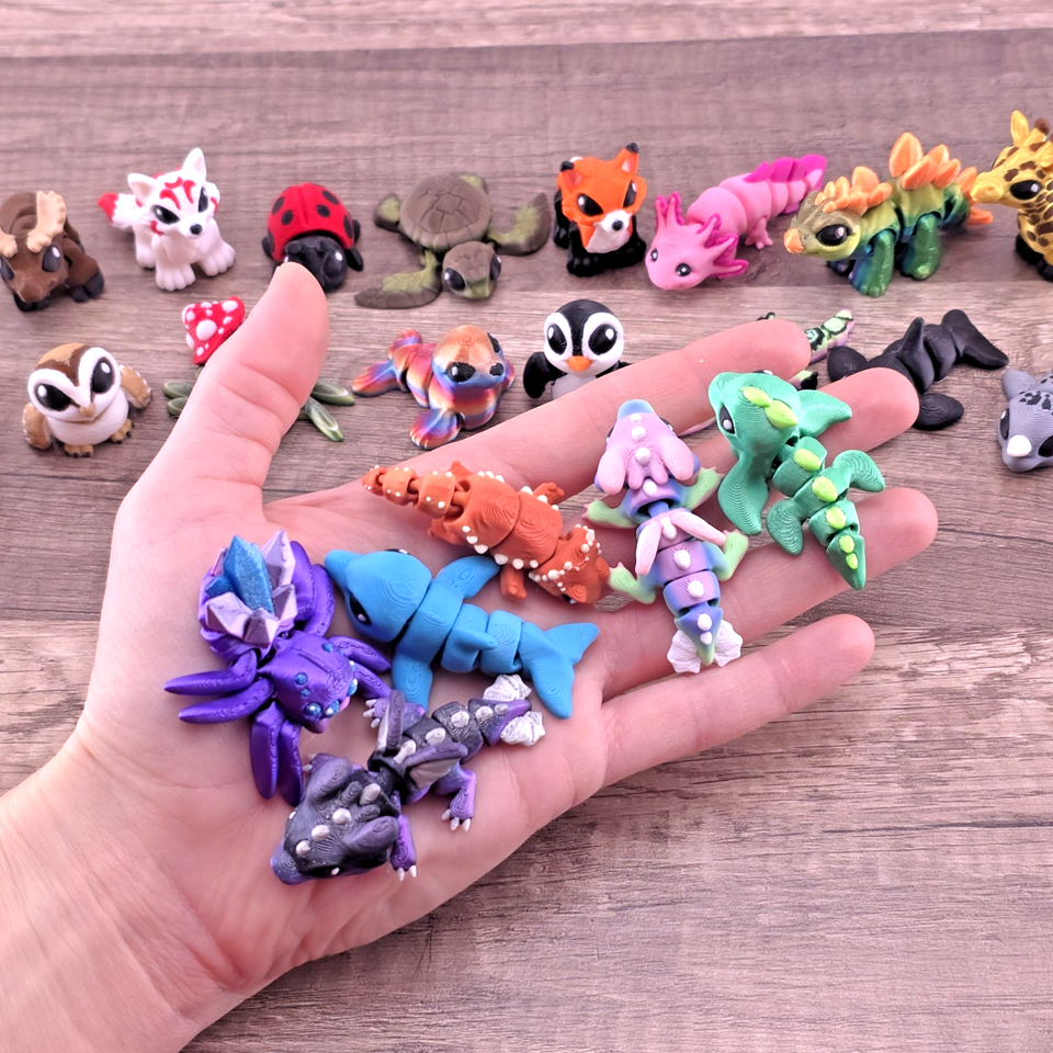 25 Tiny 3D Printed Articulated Creatures – Bulk Desk Pets Classroom ...