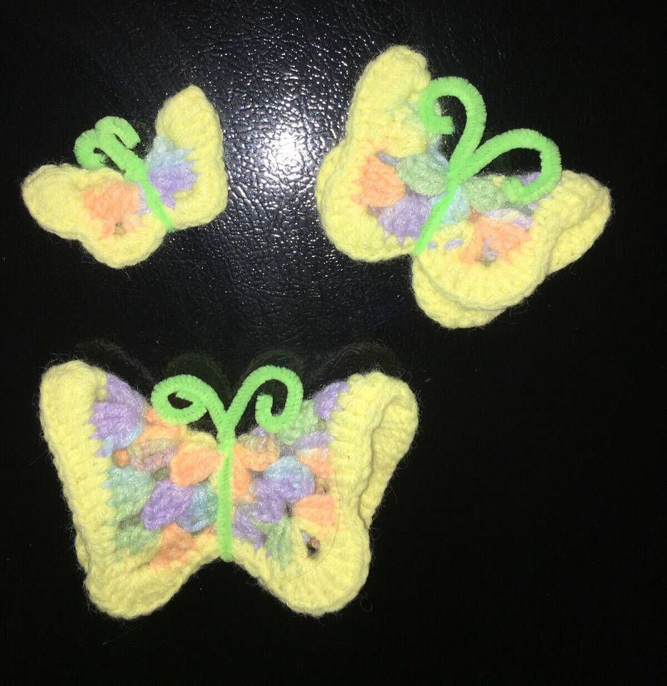 Vtg. Retro Refrigerator Magnets 3 Crochet Butterflies New Handmade ...