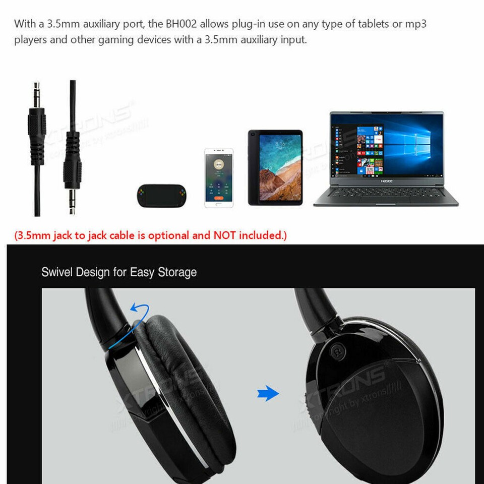 1x Wireless Bluetooth Headphones Headsets For Car Headrest Roof Monitor ...