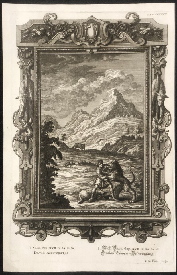 Phillip Medhurst Bible David terrassant le lion et l'ours Samuel 1730 ...