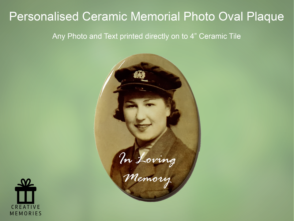 Personalised Ceramic Memorial Photo Oval Tile 4" 5" & Heart - Grave ...