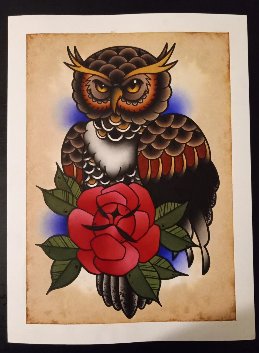 Traditional Owl Tattoo Flash