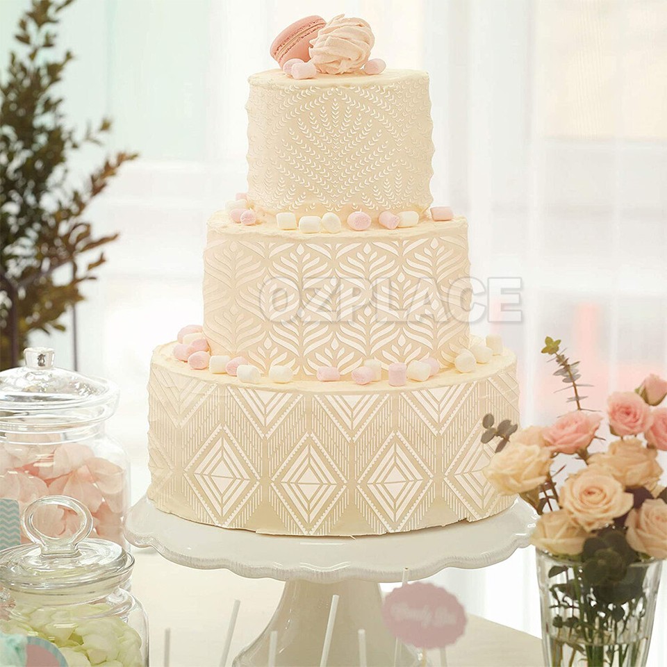 3pcs Cake Baking Decor Fondant Layering Stencil Template Edge Spray ...