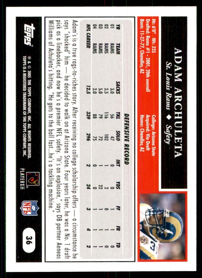 2005 Topps Adam Archuleta Football Cards #36 | eBay