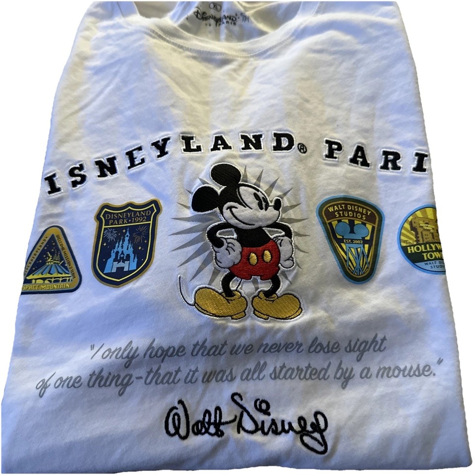 Disneyland PARIS White Shirt Size XL Mickey Logo Patch Walt Disney ...