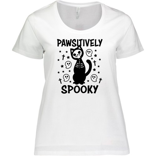 Inktastic Pawsitively Spooky Skeleton Cat With Ghosts Women's Plus Size ...