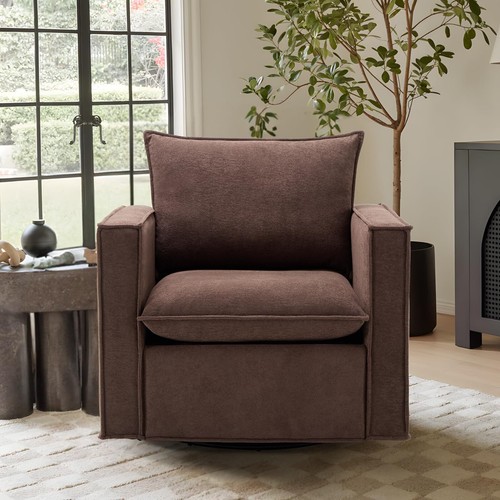 Swivel Chair, 34" Upholstered Swivel Accent Chair with Back Support ...