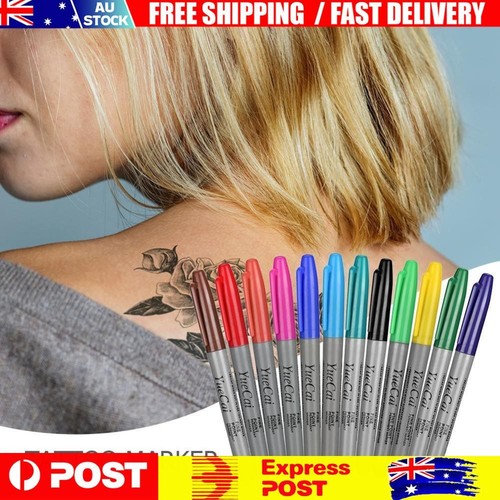 12pcs Portable Tattoo Transfer Pen Professional Colorful Permanent Skin ...