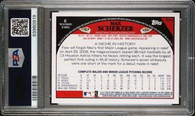 MAX SCHERZER 2009 Topps #224 PSA 10 - Arizona Diamondbacks | eBay