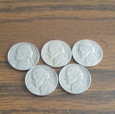 1964 Jefferson Nickel Lot of 5 Circulated US Coins 5C Denomination ...