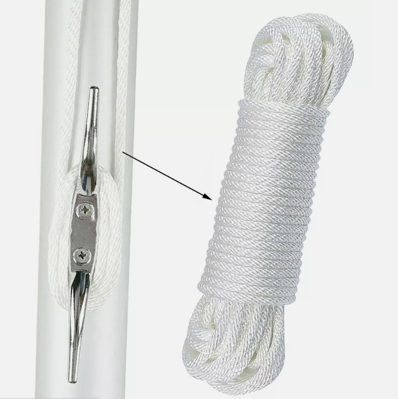 38FT 6MM White Flagpole Halyard Rope Flag Pole Rope Nylon Braided Cord ...