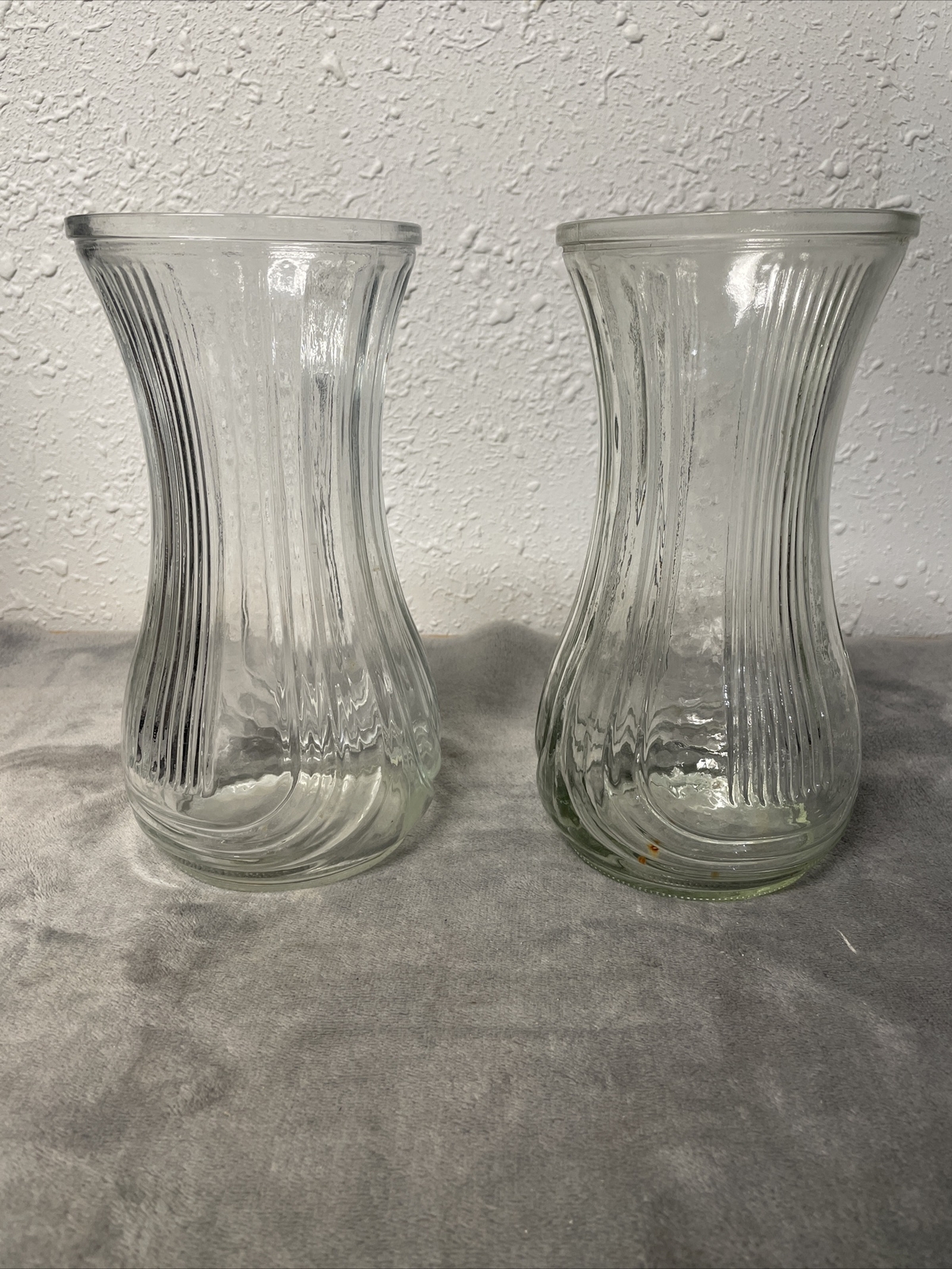 2 Vintage Hoosier Glass Ribbed Vase Vases 4086-B Clear 8.5" Thick Glass ...