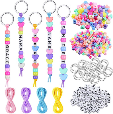 564 Pcs DIY Bead Keychain Kit Key Chain Making Craft Adjustable Letter ...