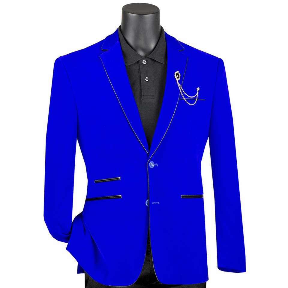 VINCI Men's Velvet Slim-Fit Blazer w/ Leather Trim XS-5XL, 9 Colors ...