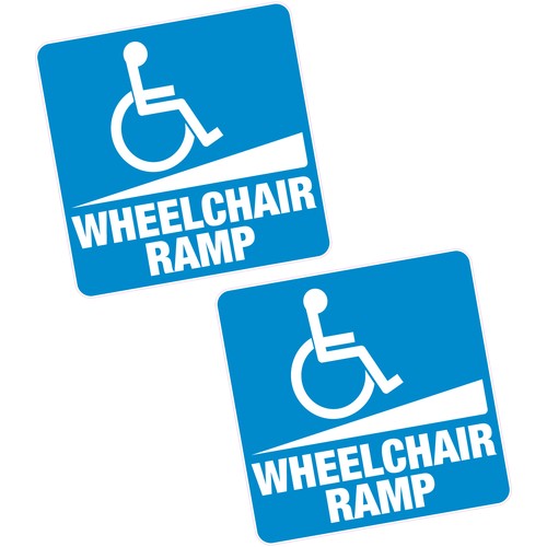 2 x Wheelchair Ramp Vinyl Sticker 4" 100mm Sq. Blue Badge Home Shop ...