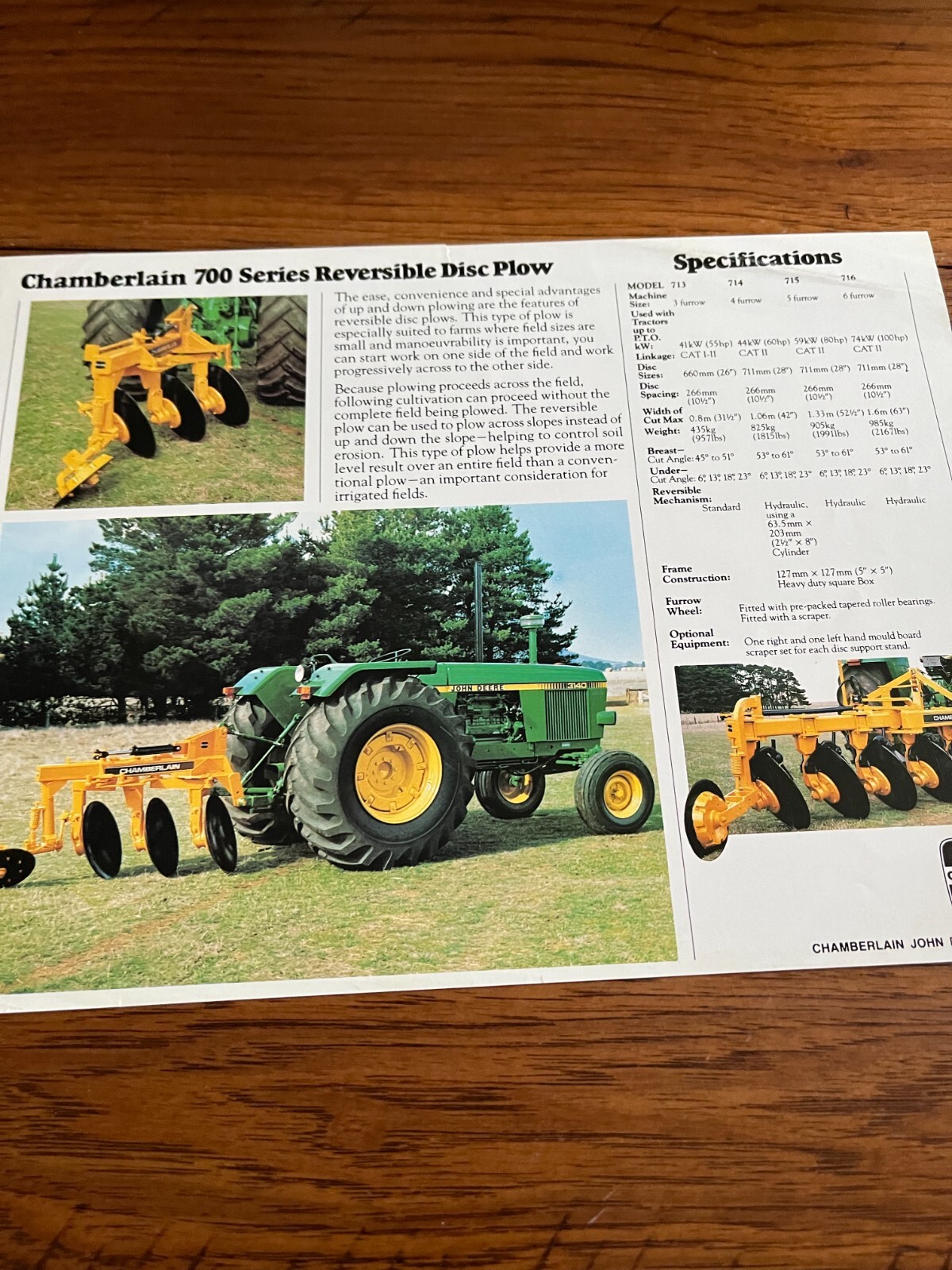 Chamberlain 700 Series Reversible Disc Plow Brochure FCCA | eBay