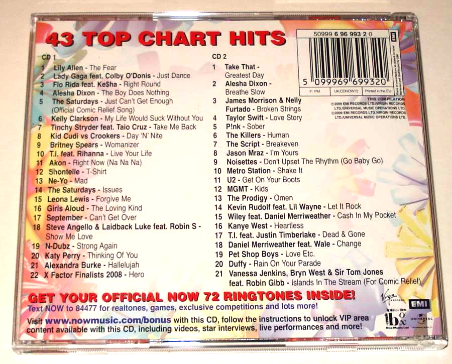 NOW THAT'S WHAT I CALL MUSIC ! # 72 2 x CD Album Set (2009) 43 Tracks ...