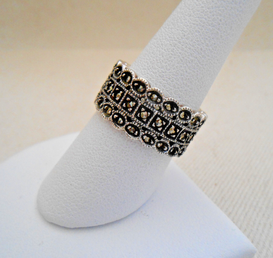Beautiful Sterling Silver Judith Jack Marcasite Band Ring 353507 | eBay