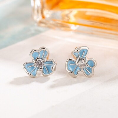 925 Sterling Silver Blue Iris Flower Stud Earrings Women Girls Gift UK | eBay UK