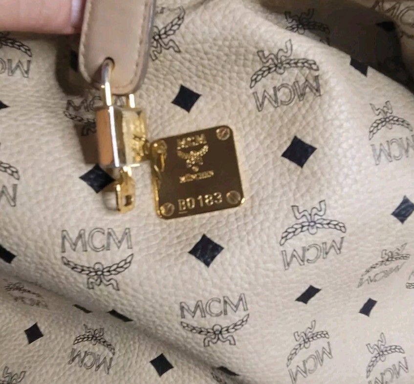 MCM Cream Visetos Leather Hobo Bag Purse | eBay