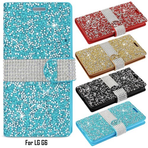LG G6 Wallet Case Cover Magnetic Flip Jeweled Rhinestone w/ Card Pocket ...