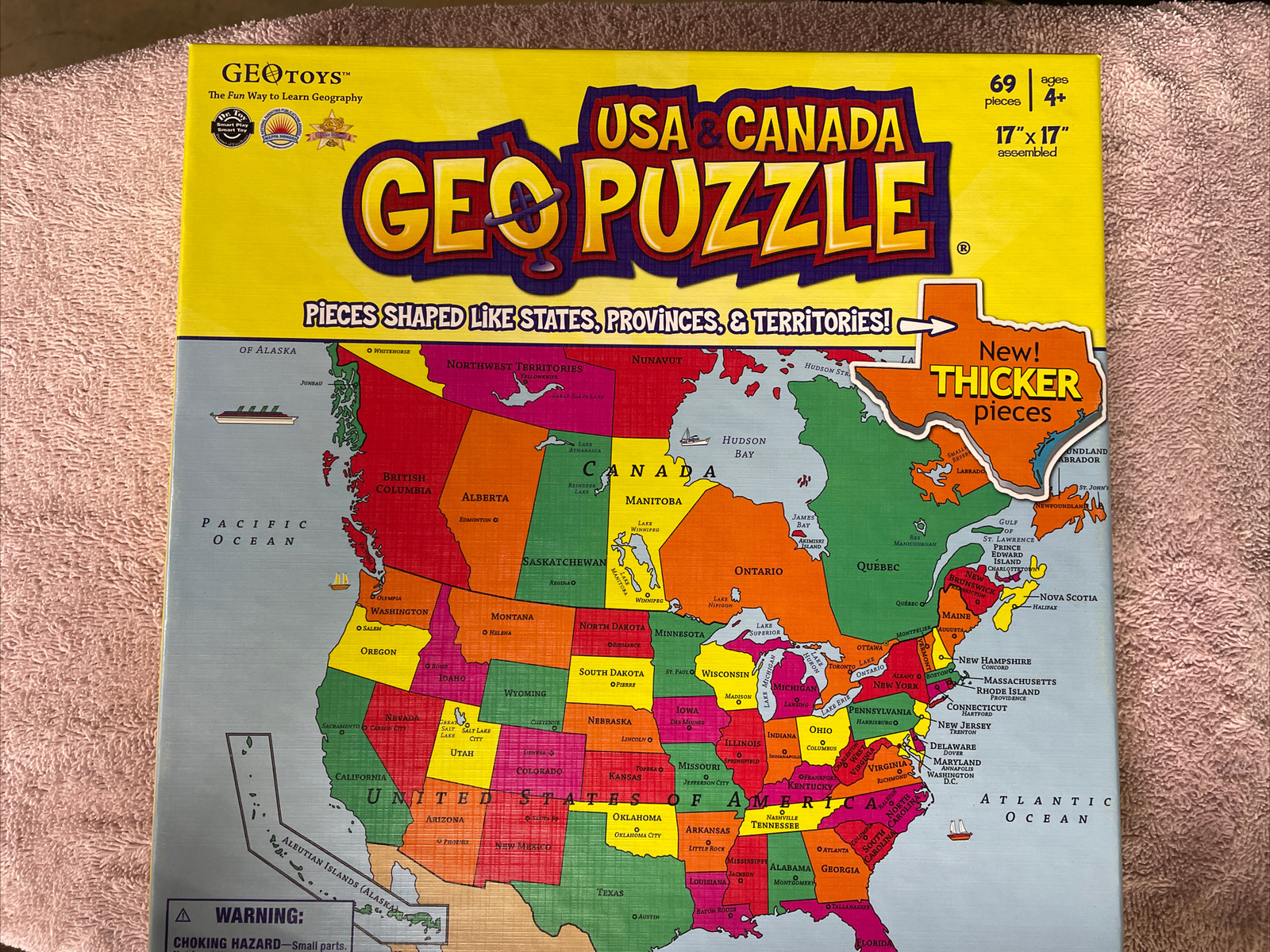 GEOToys USA Canada Geo Puzzle 69 Pieces Geography Map 17" x 17" Jigsaw ...