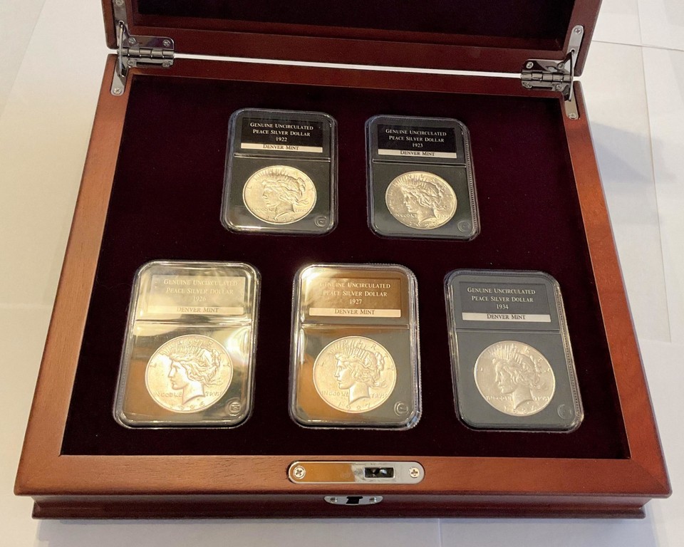Collector Coin Sets, Denver Mint Peace Silver Dollars, 1922, 23, 26, 27 ...