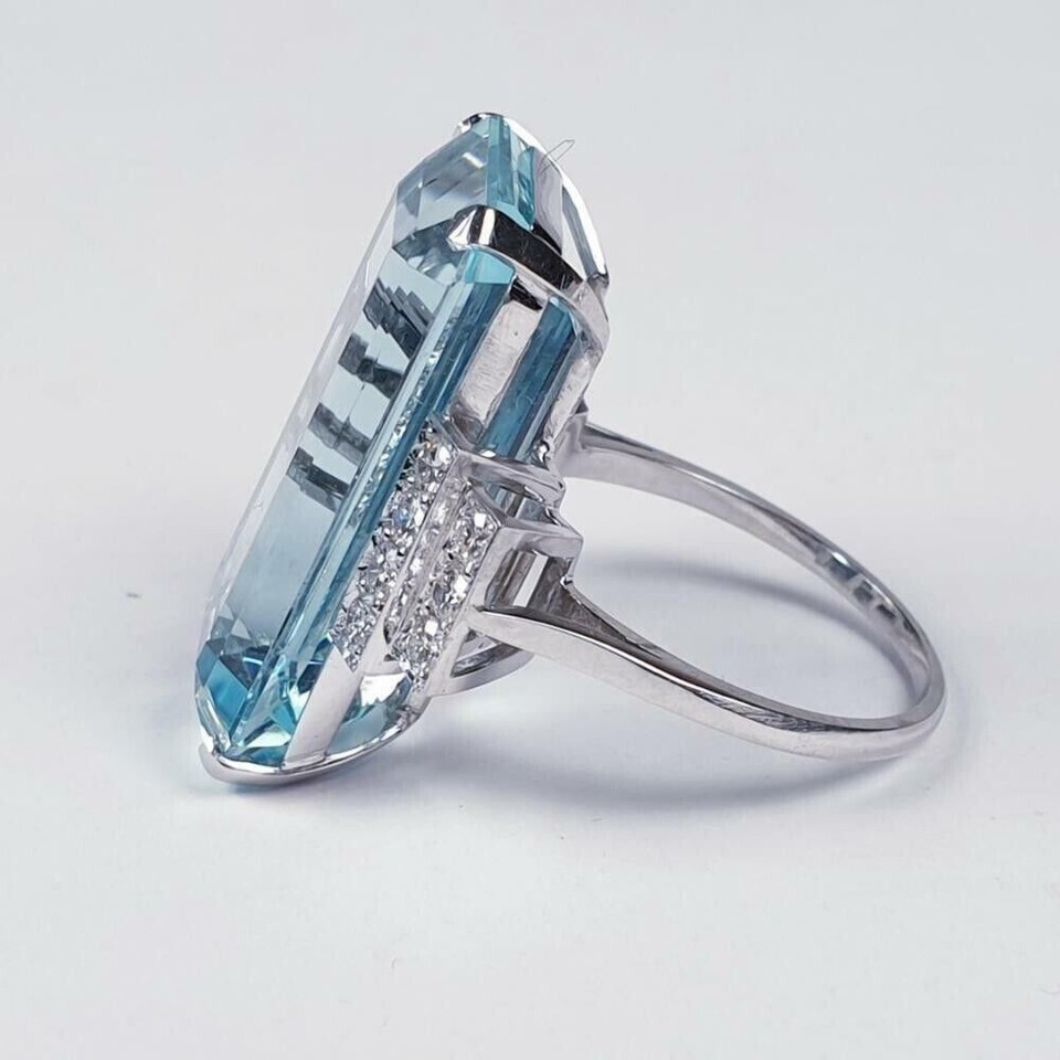 Transparent Long Rectangle Shape Clear Lab Created Aquamarine Solitaire ...