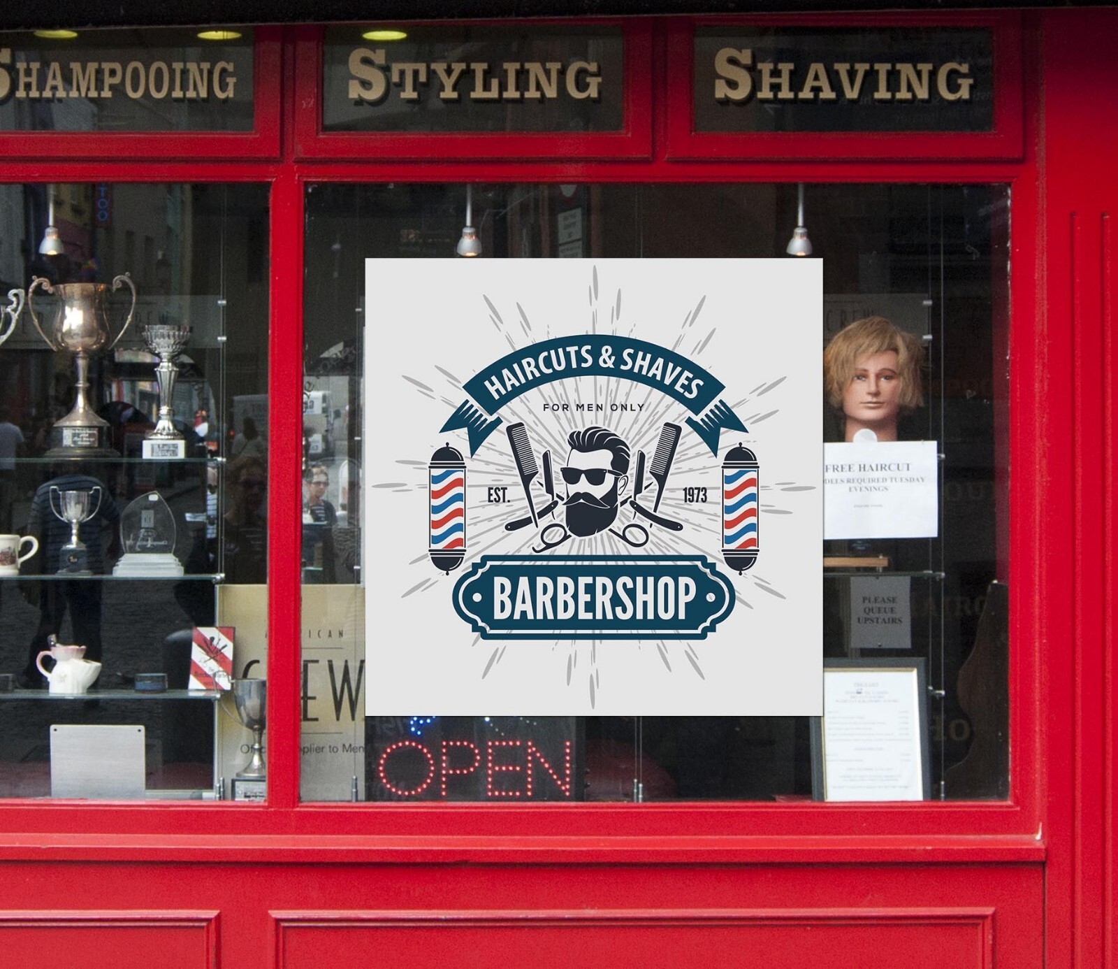 3D Man Hair Cut A531 Barber Shop Window Stickers Vinyl Wallpaper Wall ...