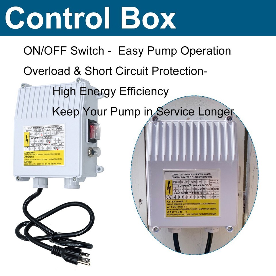 3''OD 3/4HP Deep Well Submersible Pump 220V 13GPM 247 ft MAX 60Hz 1 ...