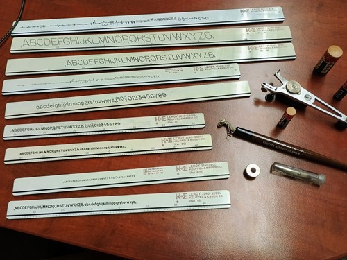 K&E Leroy Lettering Set Keuffel & Esser Drafting Kit Mahogany Wood Case ...