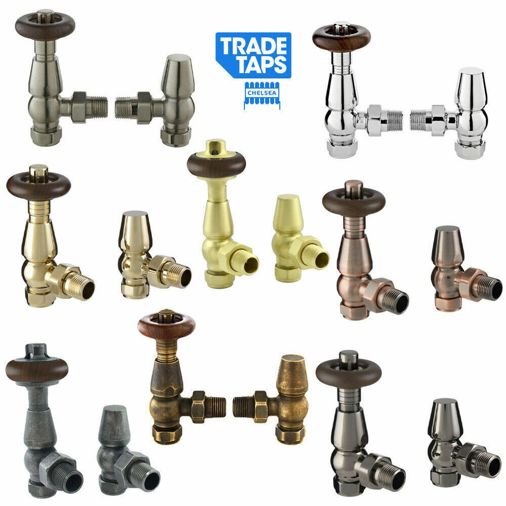 Traditional Chelsea Thermostatic TRV Angled Radiator Valves 1/2"x15mm ...