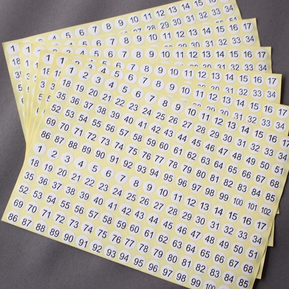 15 Sheets Round Sticky 1-102 Numbers Stickers Small Garment Numbered ...