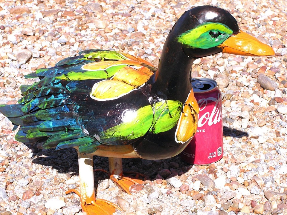 Metal Art DUCK sculpture, Hand Painted Junk Iron Art, Garden Yard art ...