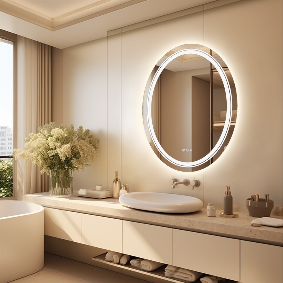 Modern Oval LED Bathroom Mirror Frontlit&Backlit AntiFog Dimmable ...