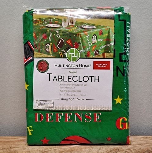 Huntington Home Green Football Theme Vinyl Oblong Tablecloth 60"x84 ...