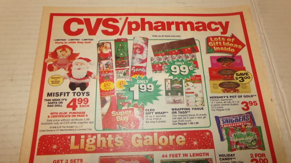 1998 CVS STORE FLYER ISLAND OF MISFIT TOYS STUFF BEANIE SANTA / RAG ...