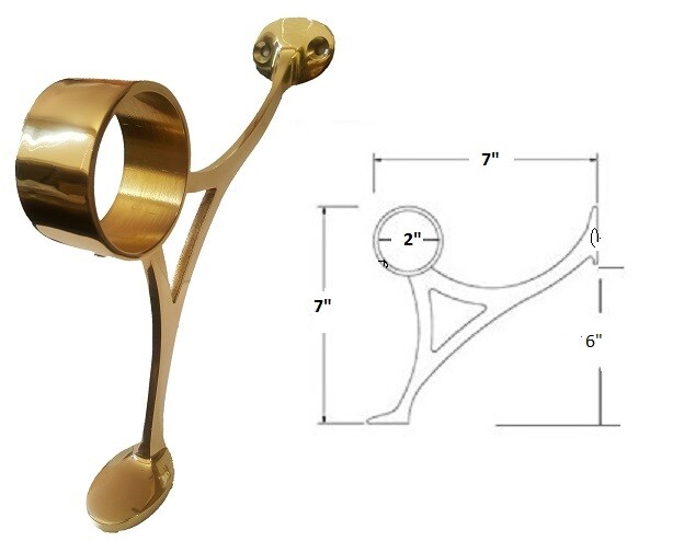 2" Diameter x 8' Total Length Solid Brass Complete Bar Foot Rail Kit ...