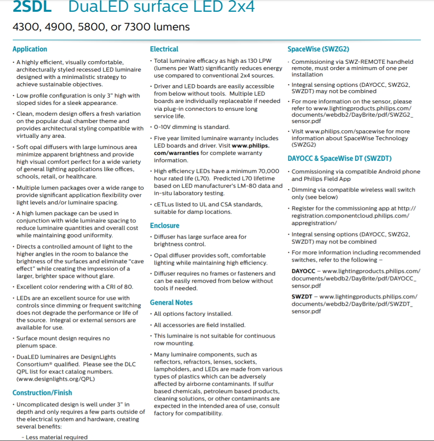 SIGNIFY 2SDL43L840-4-D-UNV-DIM-DAYOCC 2X4 LED SURFACE MOUNT 40K 1428531 ...