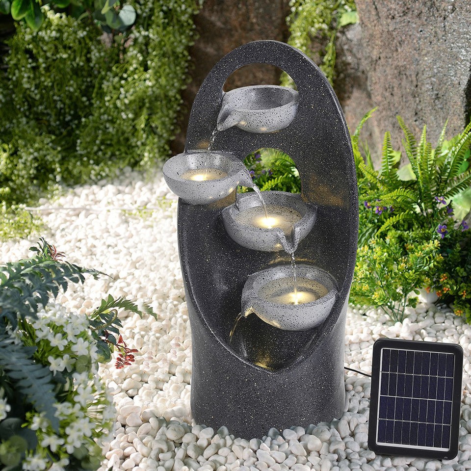 68cm Solar Powered Garden Water Feature LED Lights Large Cascade Water ...