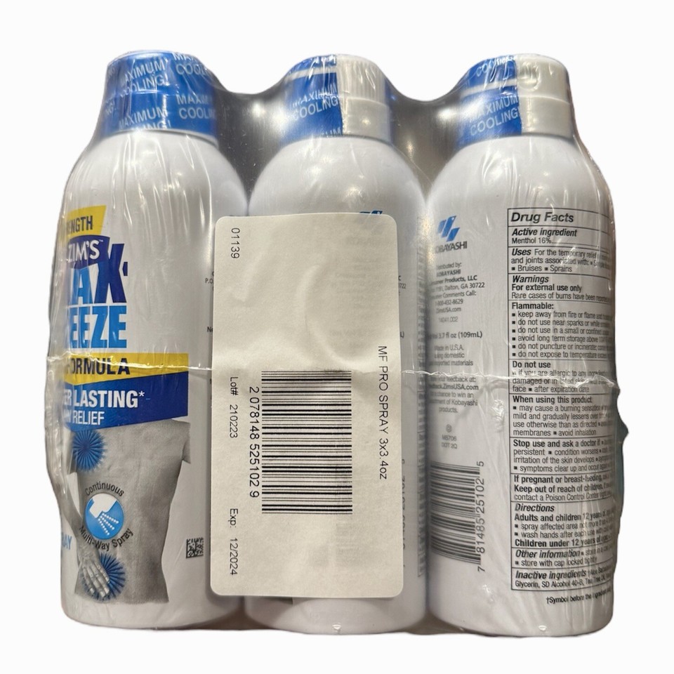 ZIMS MAX FREEZE Pro Formula Long lasting Pain Relief 3.4 oz Ex 12/24 ...