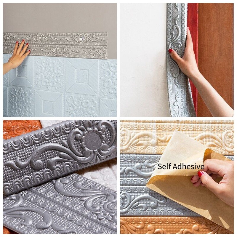 230x12cm Self Adhesive Wall Skirting Border 3D Floral Wallpaper Ceiling ...