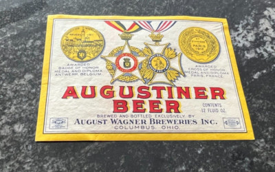 VINTAGE AUGUSTINER BEER 12 OZ BOTTLE LABEL AUGUST WAGNER BREWING CO ...