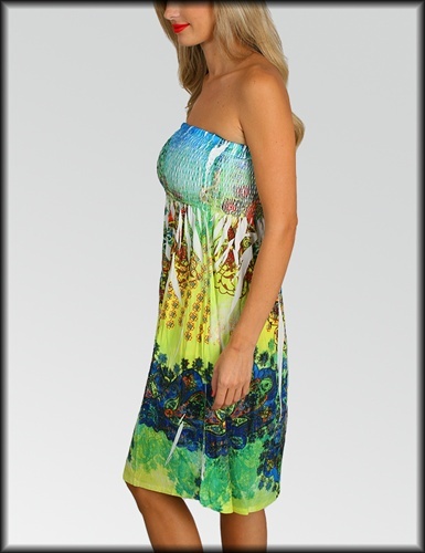 WOMENS Sun Dress Strapless embellished sublimation rhinestone HOT! S M ...